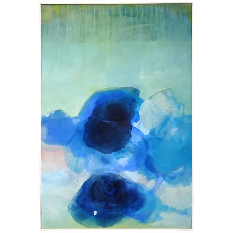 Large Ethereal David Bell Abstract Painting, "Untitled Blue #3", 2016 ...