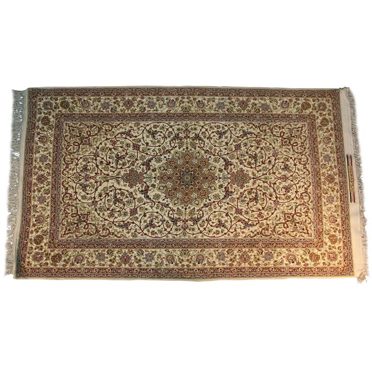 Cream Persian Rug Signed For Sale at 1stDibs