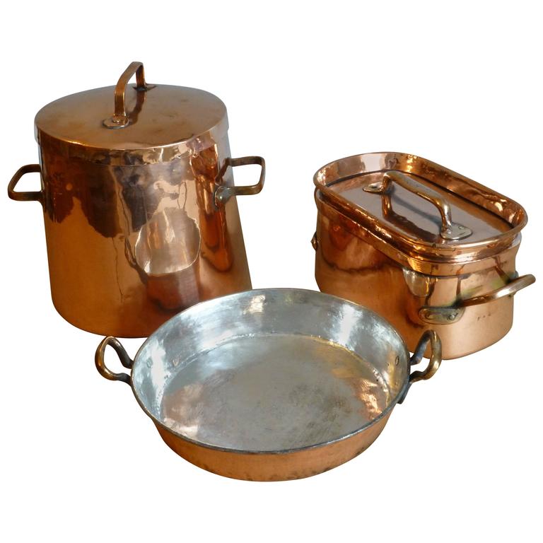 Antique, Re-Tinned Stock Pot and Stewing Pots at 1stDibs
