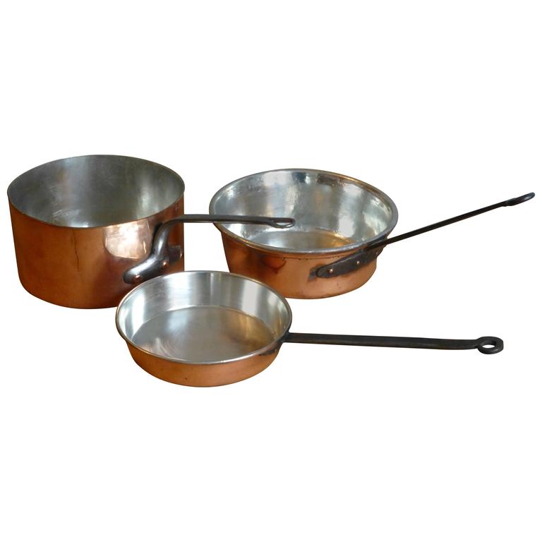 Set of Three Re-Tinned Copper Pots, Copper Pans at 1stDibs