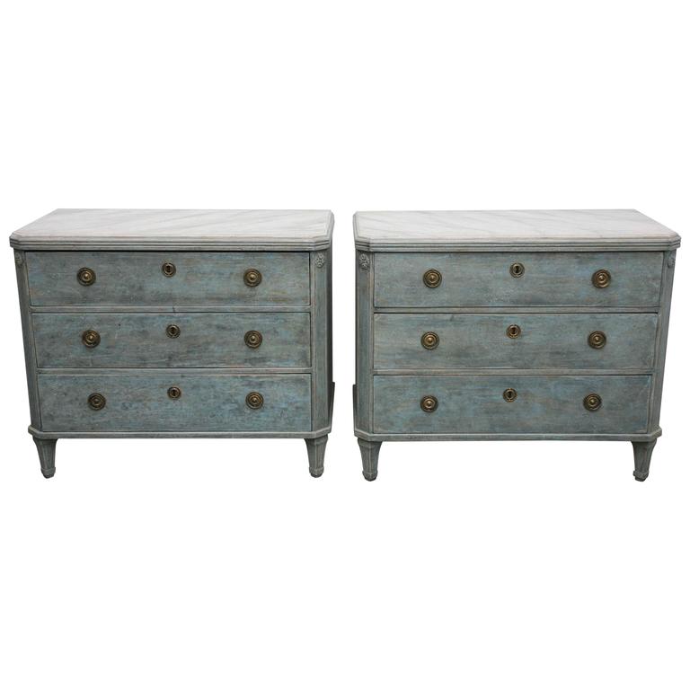 Pair of Swedish Antique Blue Painted Chests 19th Century at 1stDibs