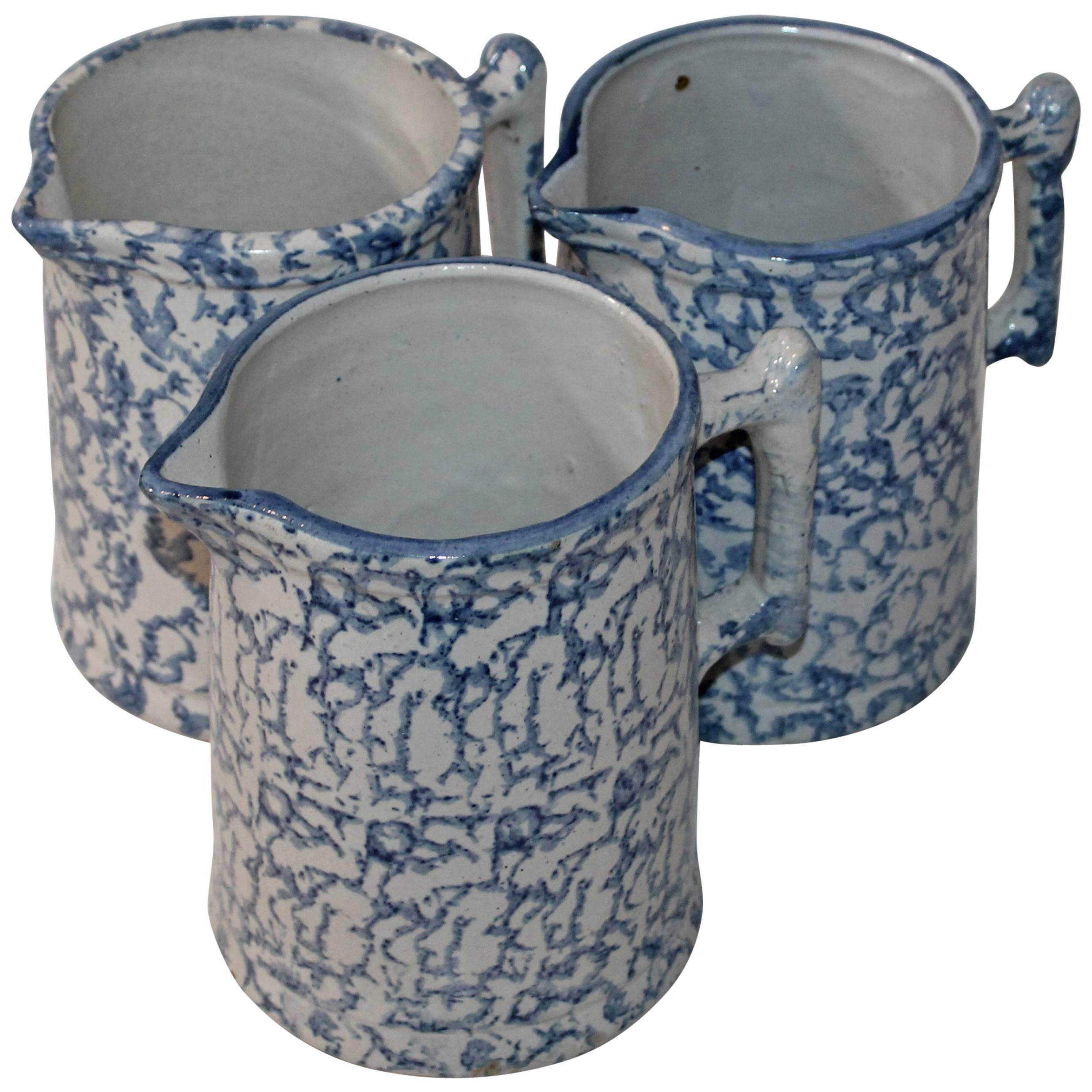 Group of Three 19th Century Spongeware Pitchers at 1stDibs