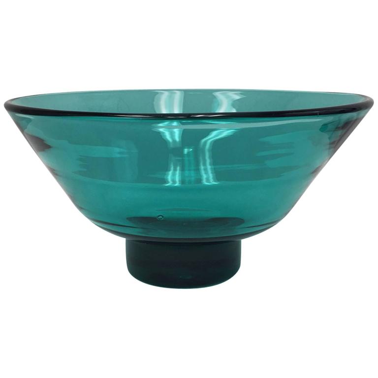 Blenko Teal Bowl, Signed at 1stDibs