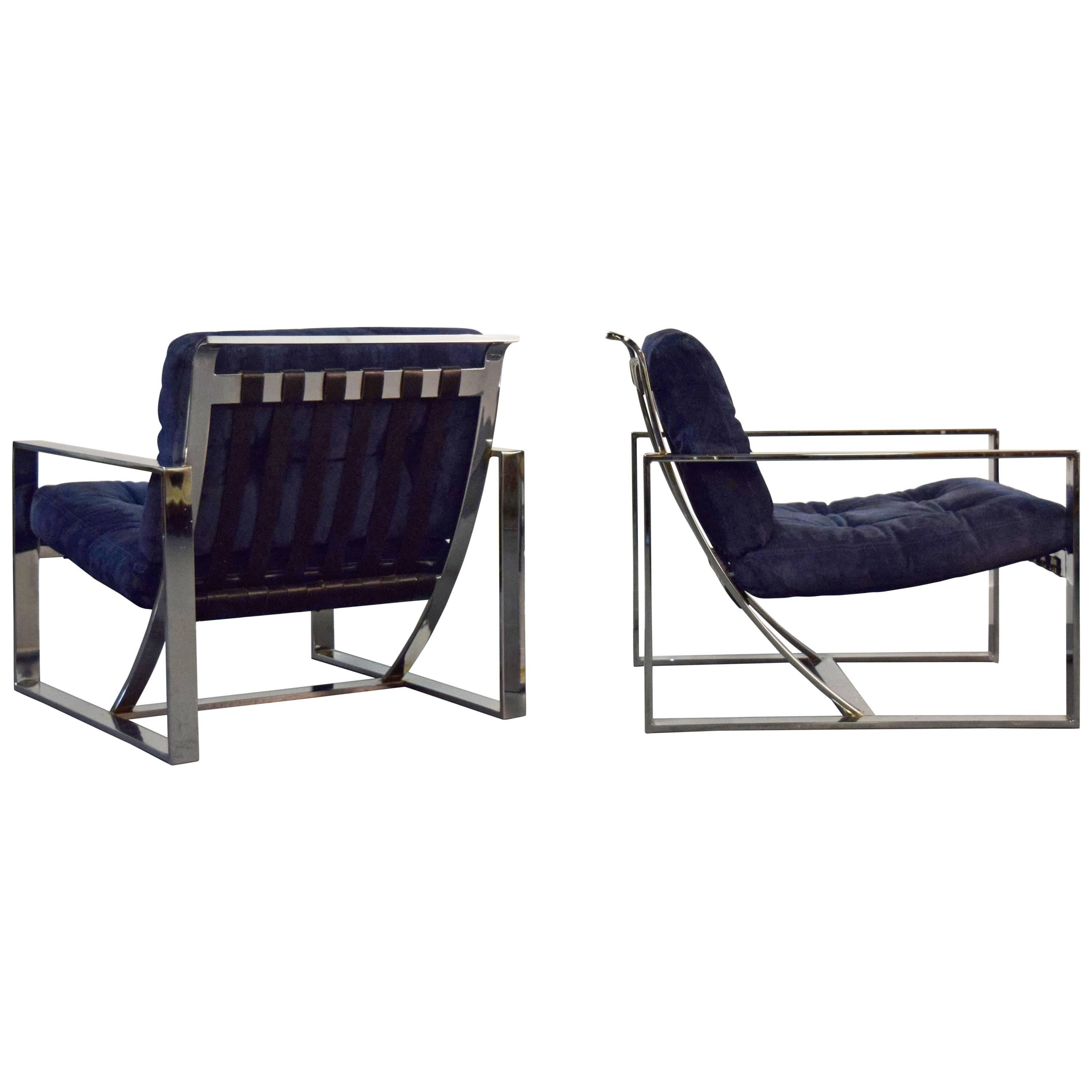Pair of Chrome Italian Lounge Chairs For Sale at 1stDibs