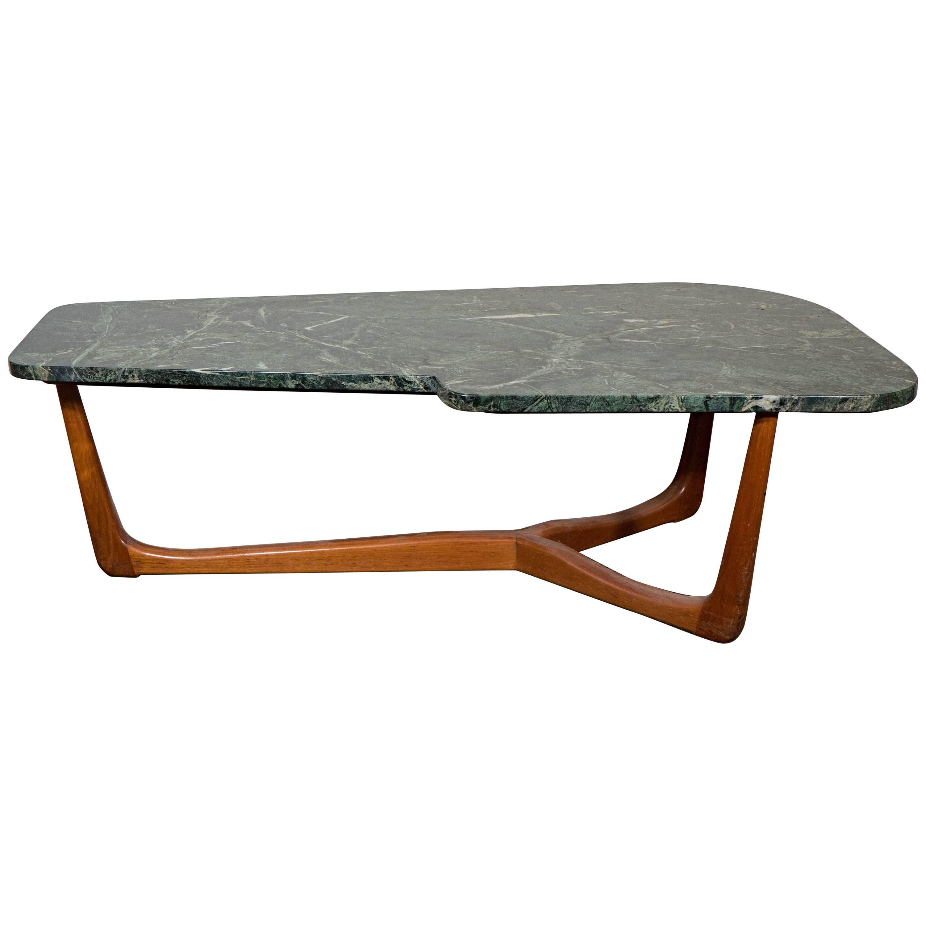 Vladimir Kagan Style Asymmetric Coffee Table with Green Marble Top at ...