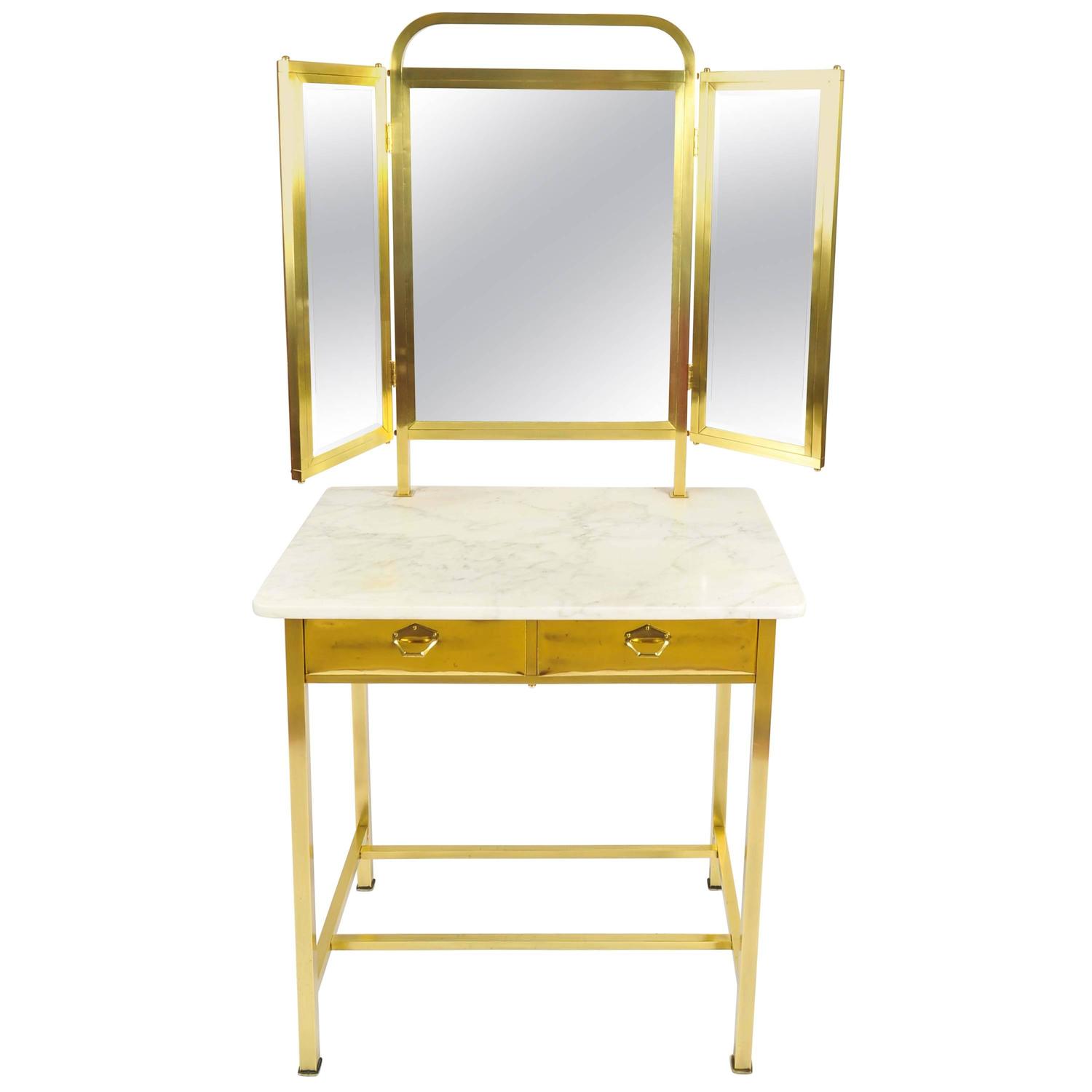 1930s French Marble and Brass Dressing Table at 1stdibs