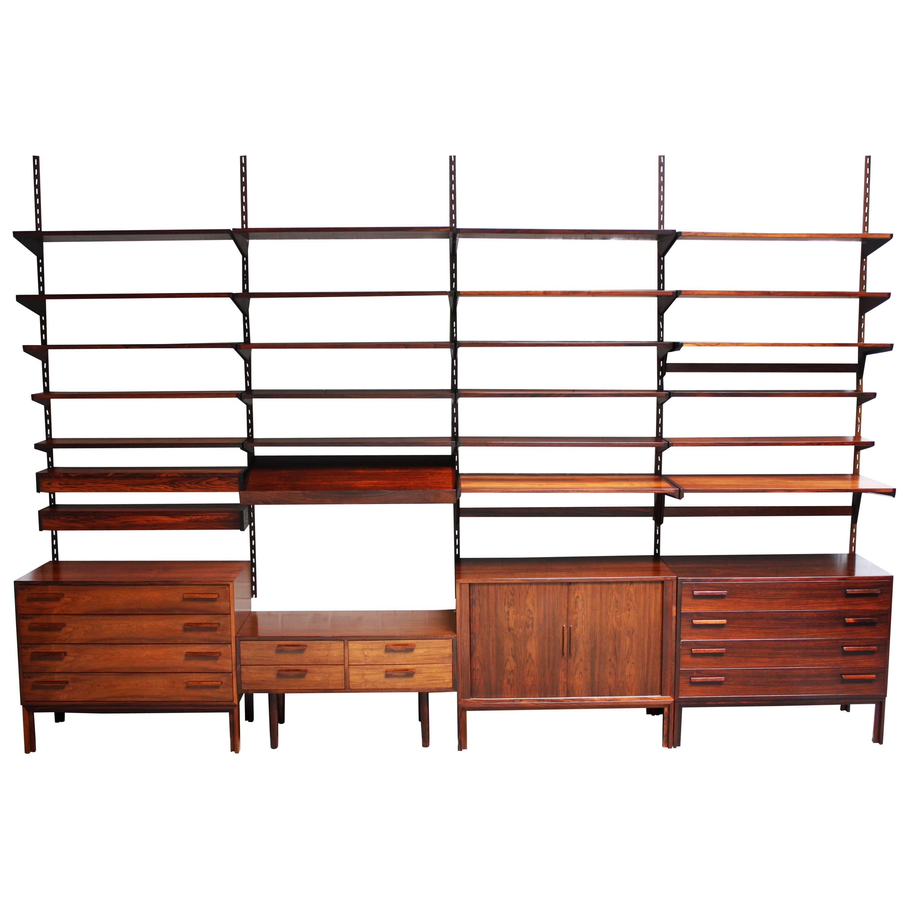 Extraordinary Nine-Bay Rosewood Wall Unit by Kai Kristiansen at 1stDibs