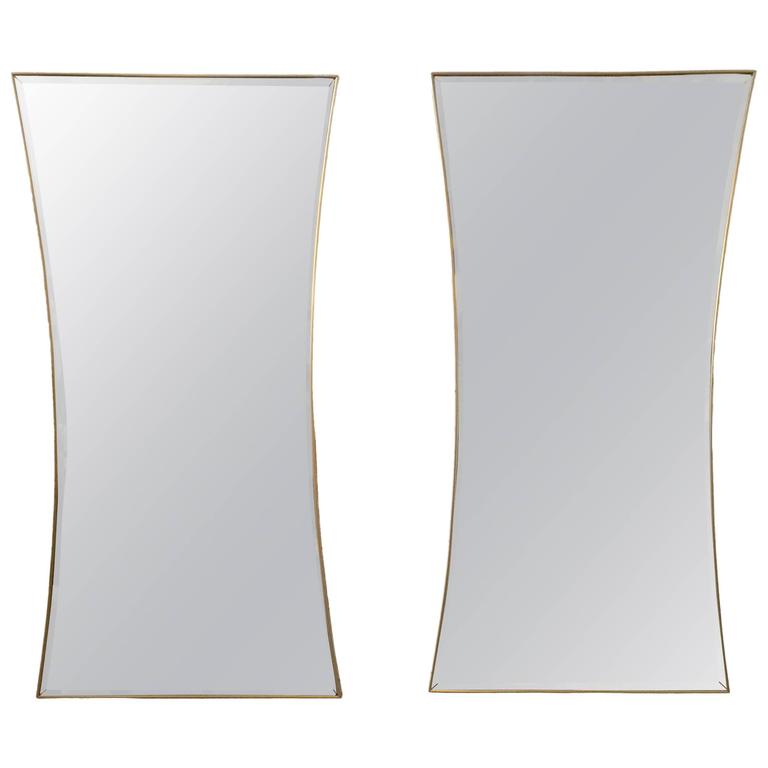 Pair of Mid-Century Modern Hourglass Shape Mirrors in Anodized ...