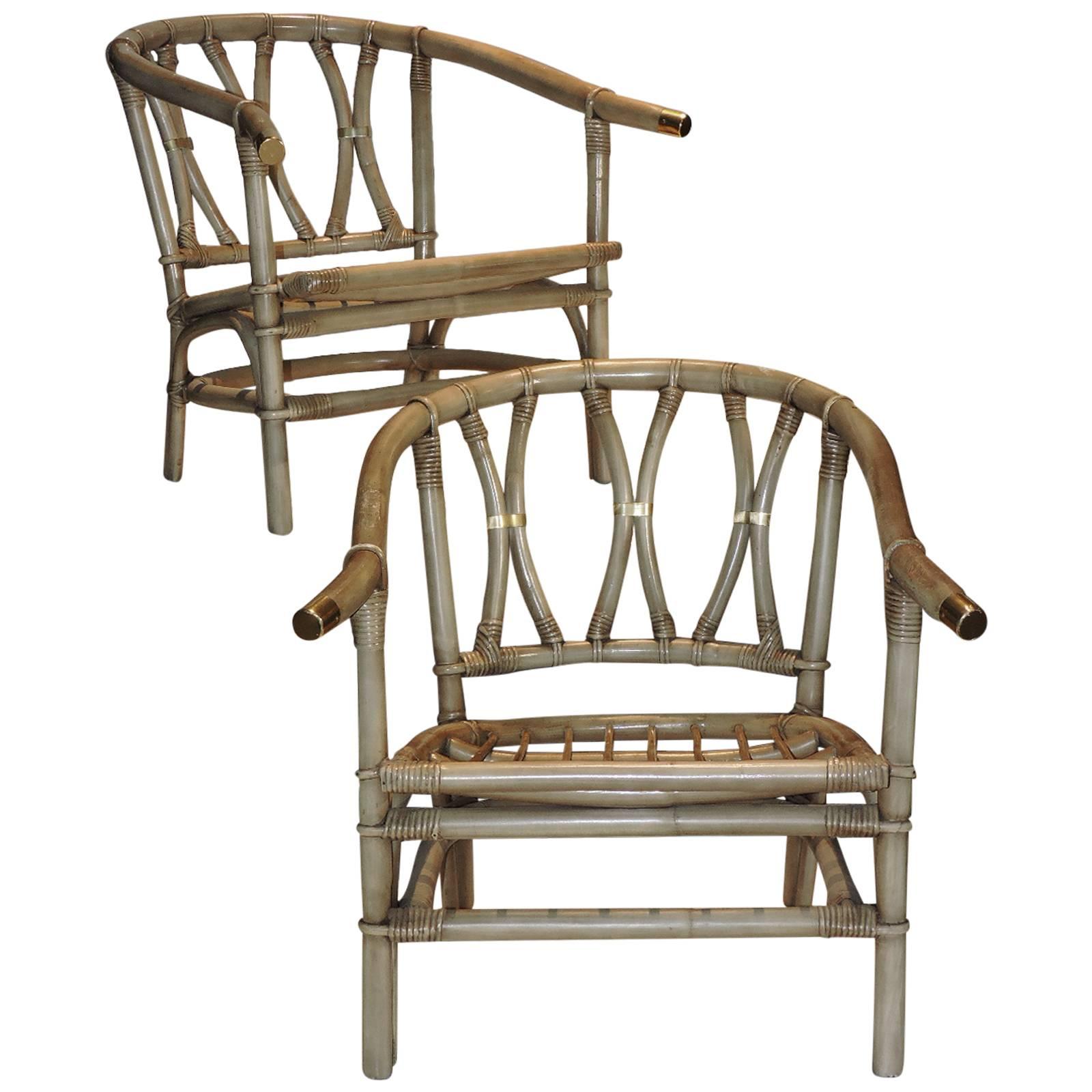 Ficks Reed Bamboo and Brass Lounge Chairs at 1stDibs | ficks reed furniture