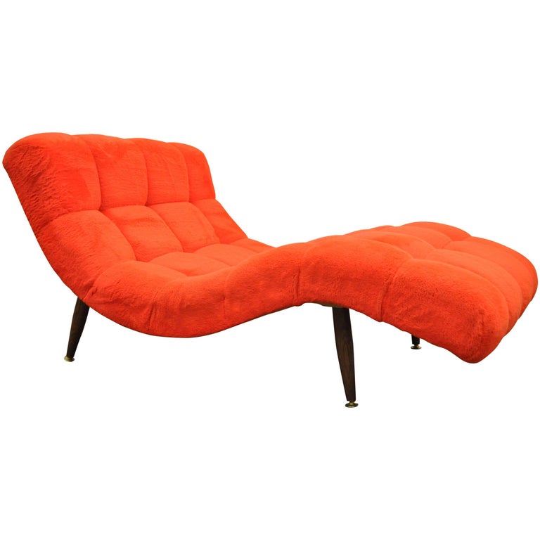 Mid Century Modern Double Wide Red Wave Chaise Lounge attr to Adrian ...