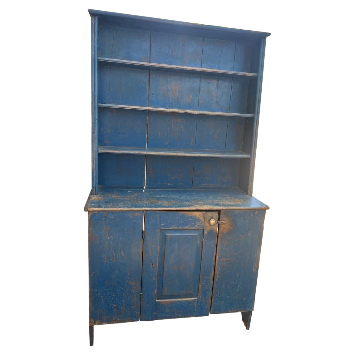 Early 19Thc Original Blue Painted Step Back Pewter Cupboard For Sale at ...