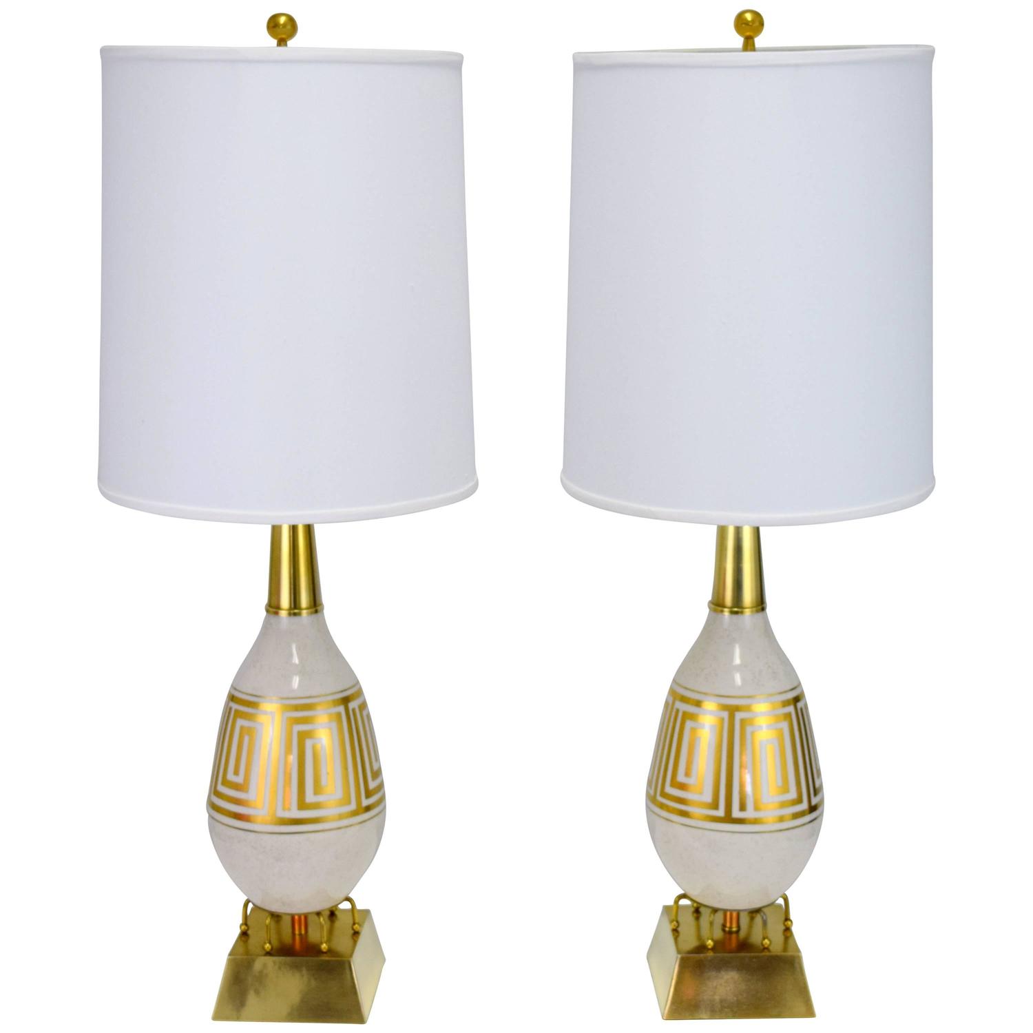 Pair of Hollywood Regency Greek Key Motif Ceramic Table Lamps For Sale ...
