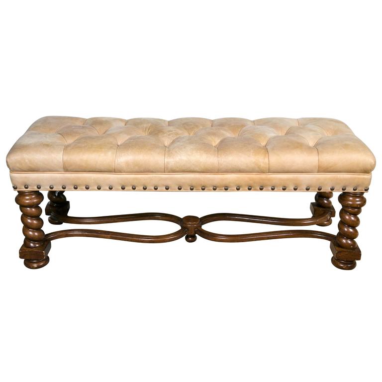 Barley Twish Leg Leather Tan Window Bench by Hancock and Moore at 1stDibs