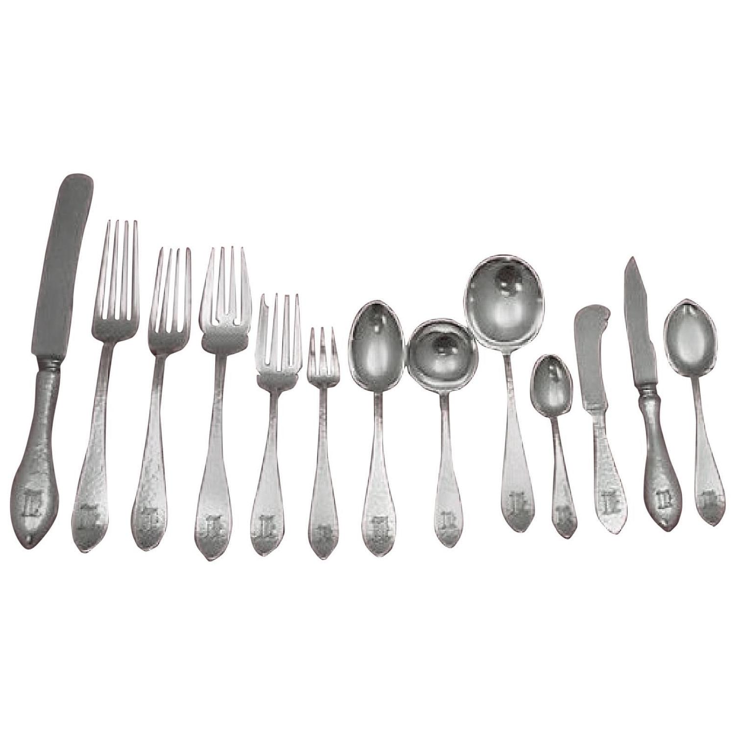 Antique Hammered by Shreve Sterling Silver Flatware Set Service Dinner ...