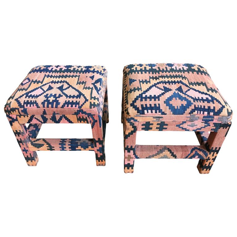 Pair of Karl Mann Kilim Stools at 1stDibs