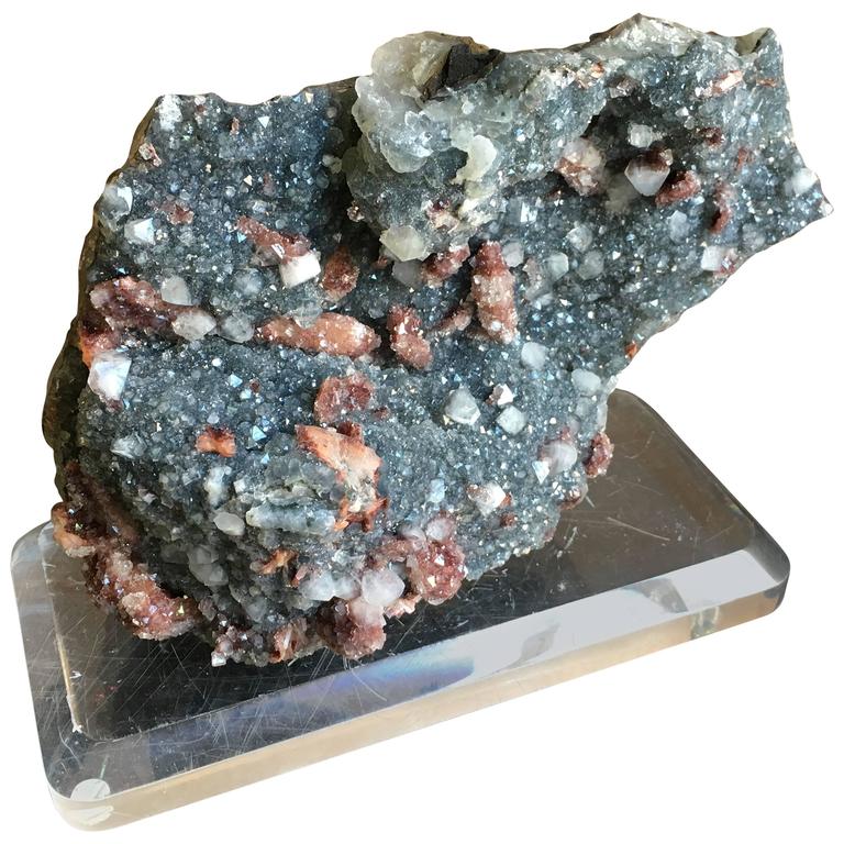 Unusual Grey and Burgundy Quartz Rock Crystal on Lucite Base at 1stdibs