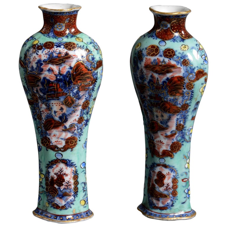Pair of 18th Century Clobbered Vases at 1stDibs