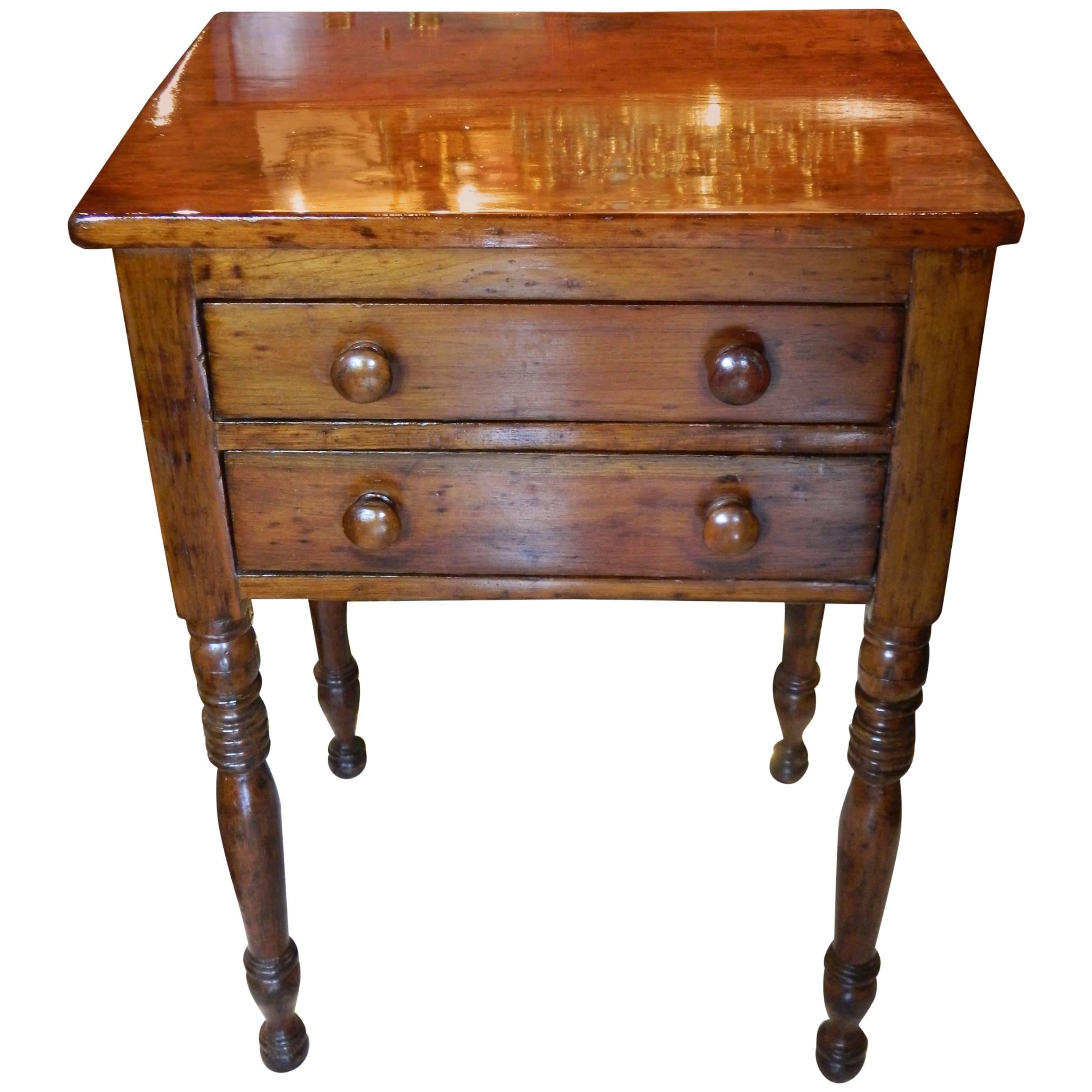 Walnut Two-Drawer Side Table with Turned Legs, 19th Century at 1stDibs