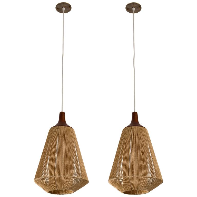 Pair of Teak and Jute Pendants by Fog and Mørup at 1stDibs