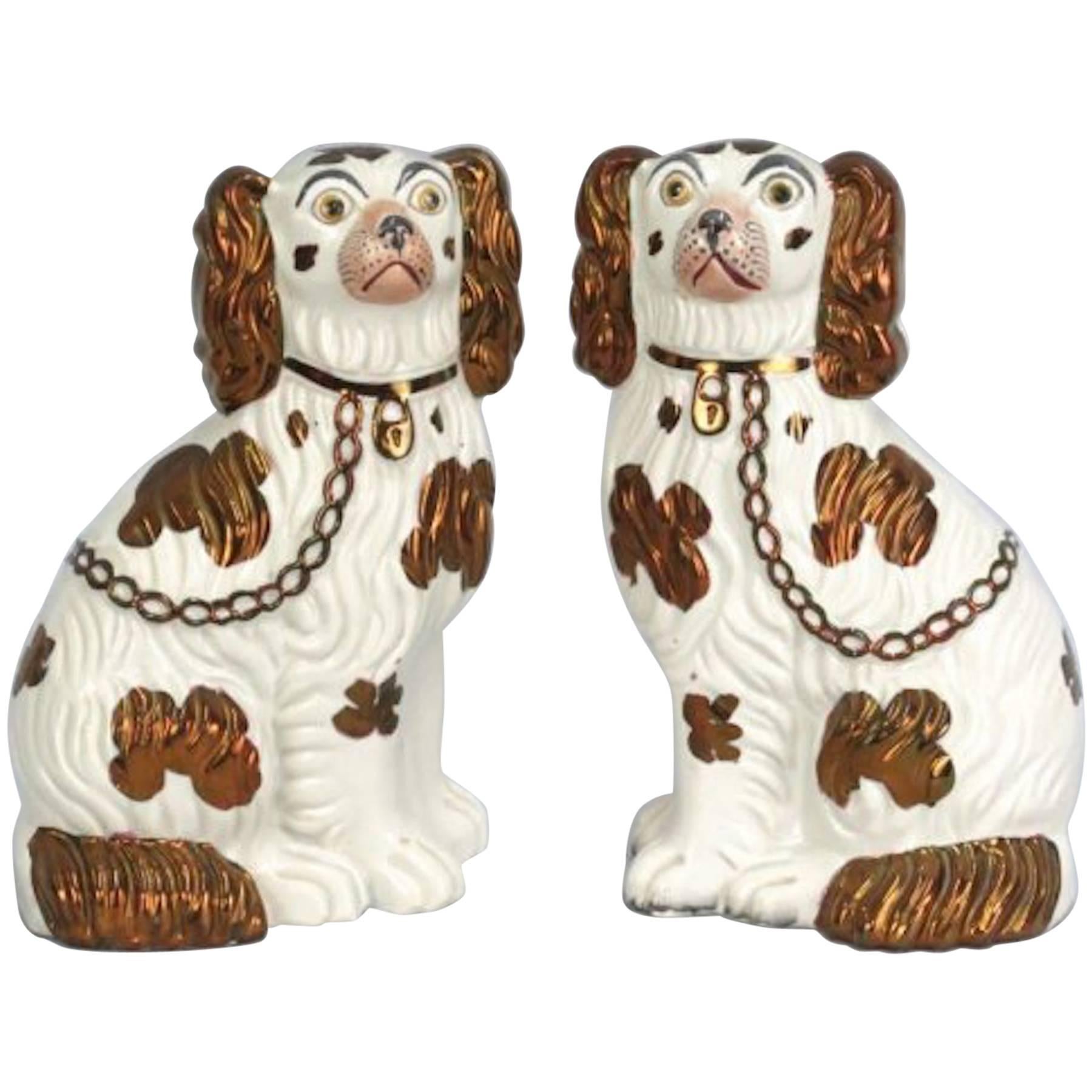 Pair of #3 Copper Lusture Staffordshire Spaniels at 1stDibs