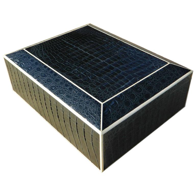Top quality Large Navy Blue Crocodile Humidor Box with Bone Inlay at ...