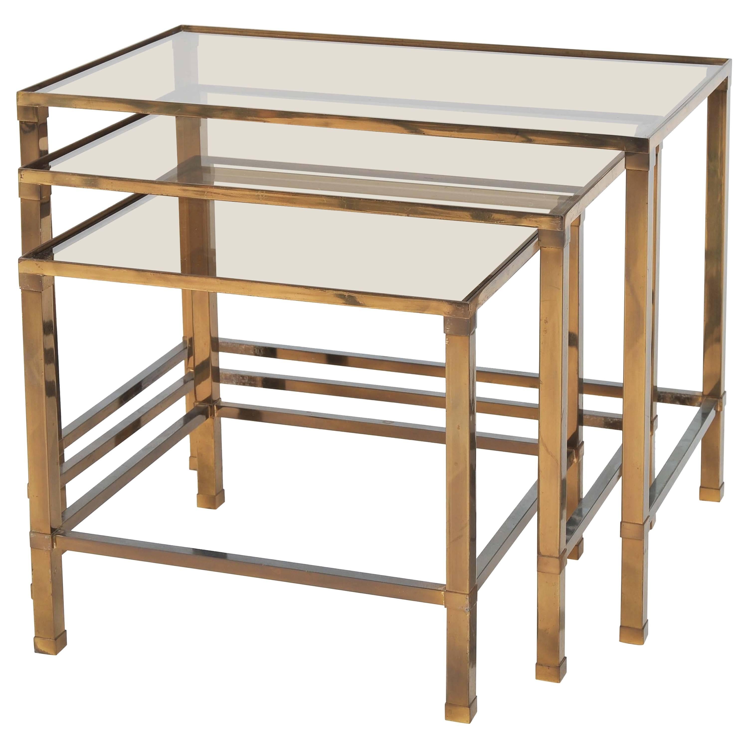 Three Side Tables with Tinted Glass For Sale at 1stDibs
