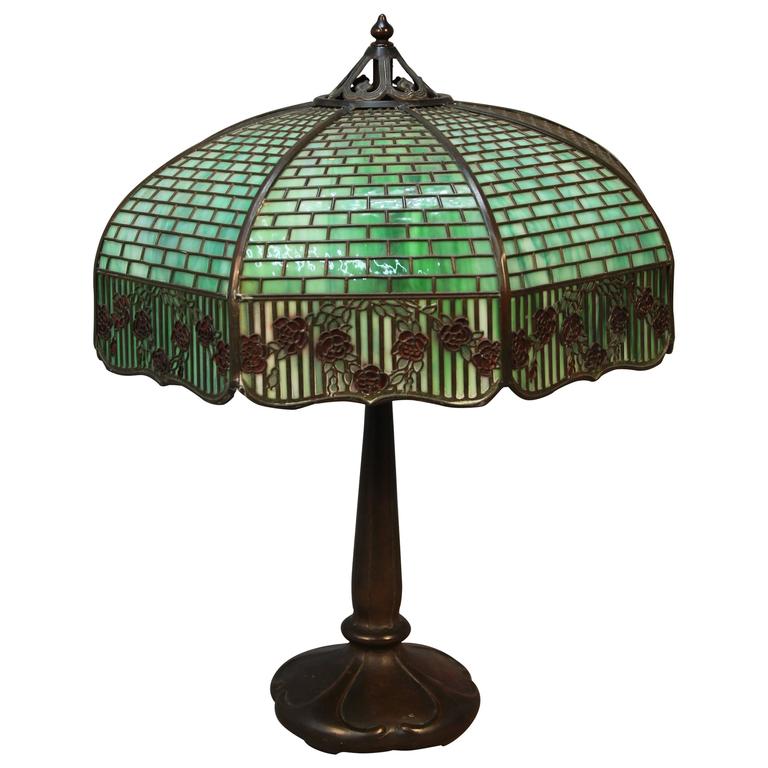 Green Tiled Handel Lamp For Sale at 1stDibs