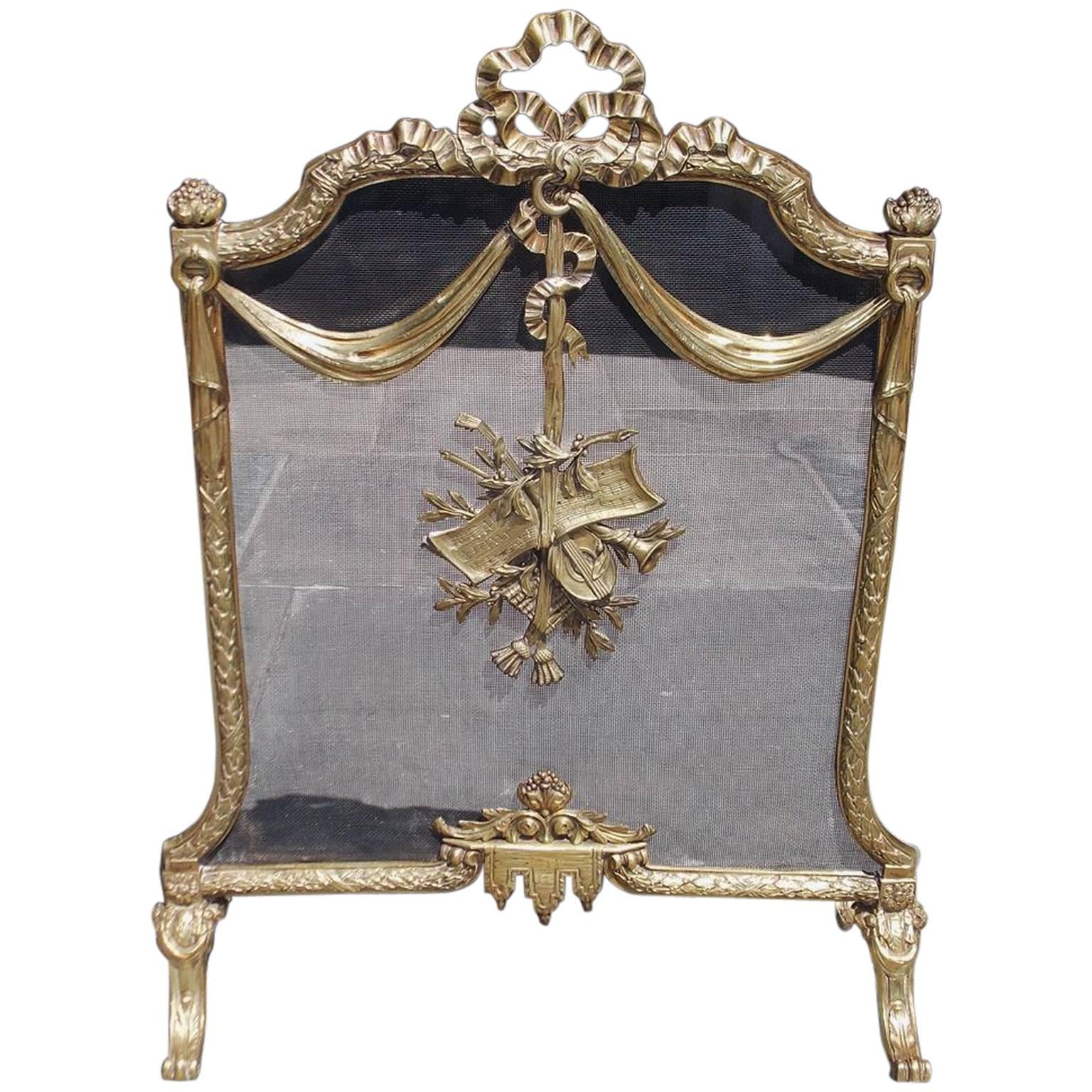 French Brass Decorative Floral Fire Screen at 1stDibs