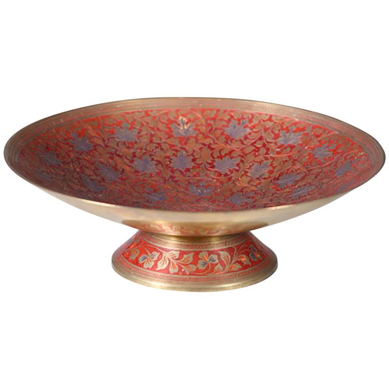 Midcentury Brass and Enamel Indian Bowl at 1stdibs