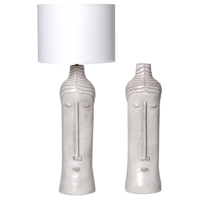 Pair of Ceramic Lamp Bases with Stylized Faces, Unique Piece by Dalo at ...