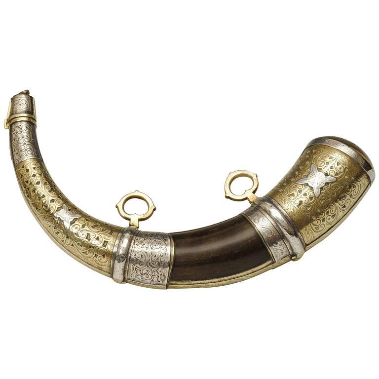Islamic Brass and Silver Powder Horn at 1stDibs
