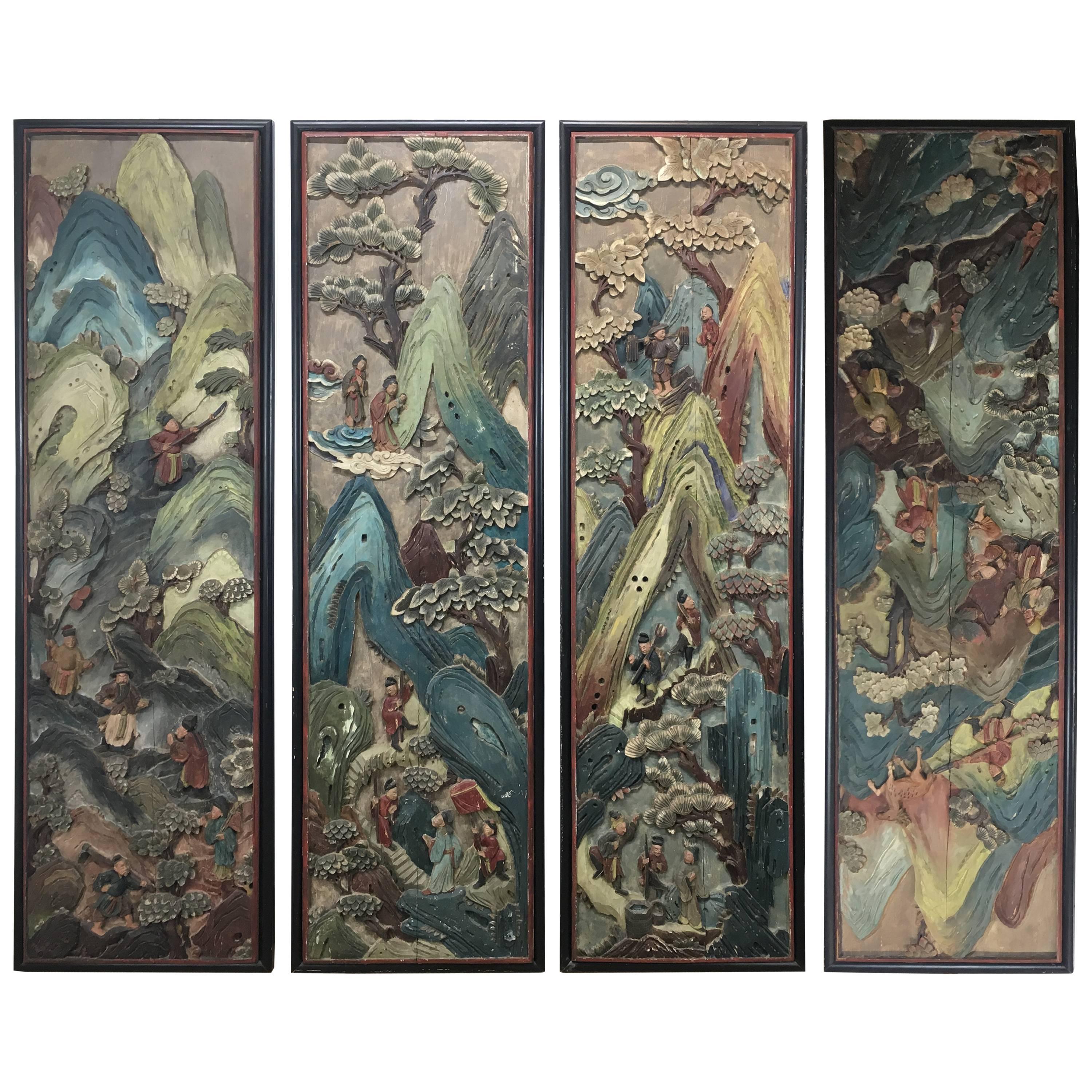 Four Carved Chinese Panels at 1stDibs