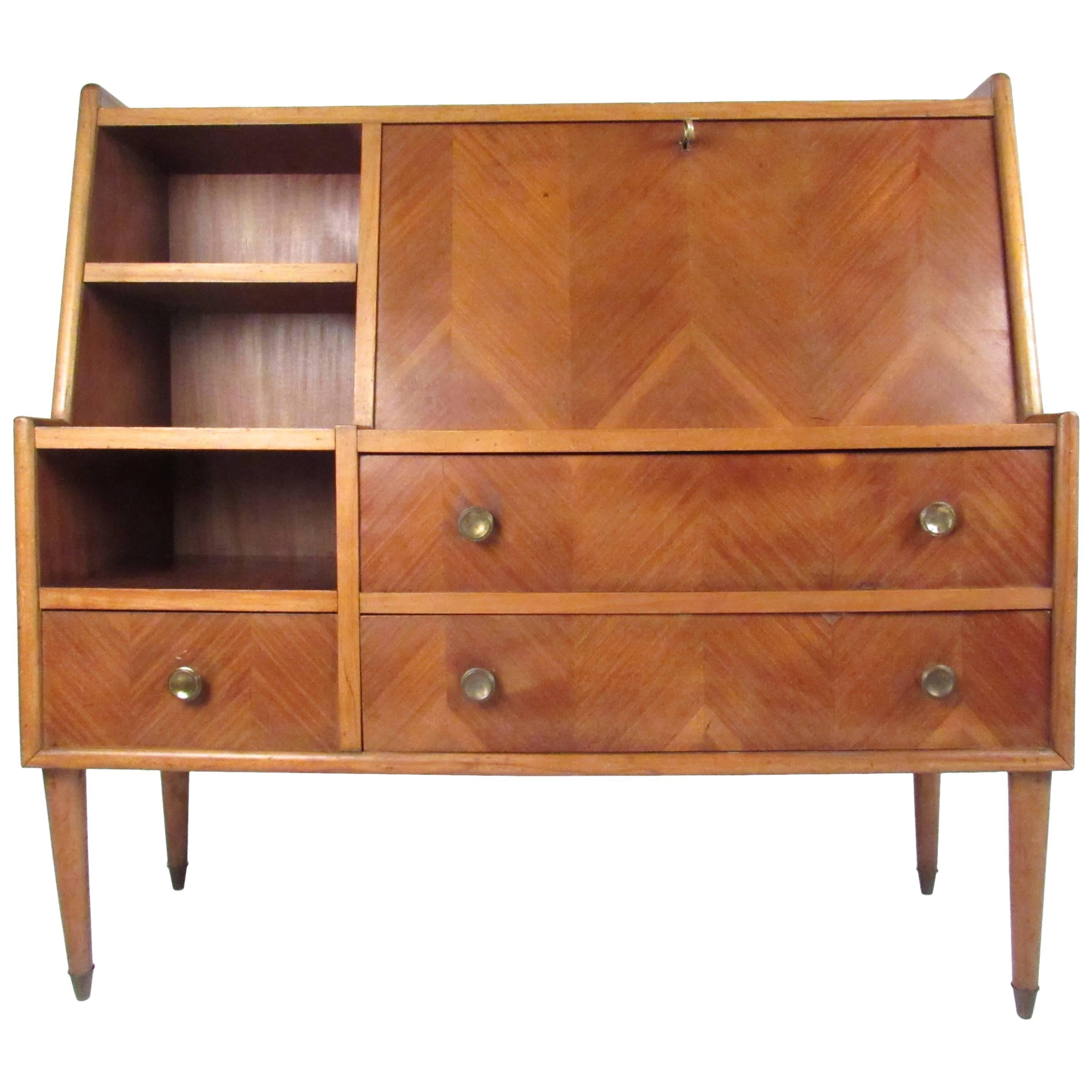 Unusual Italian Mid-Century Drop Front Writing Desk at 1stDibs