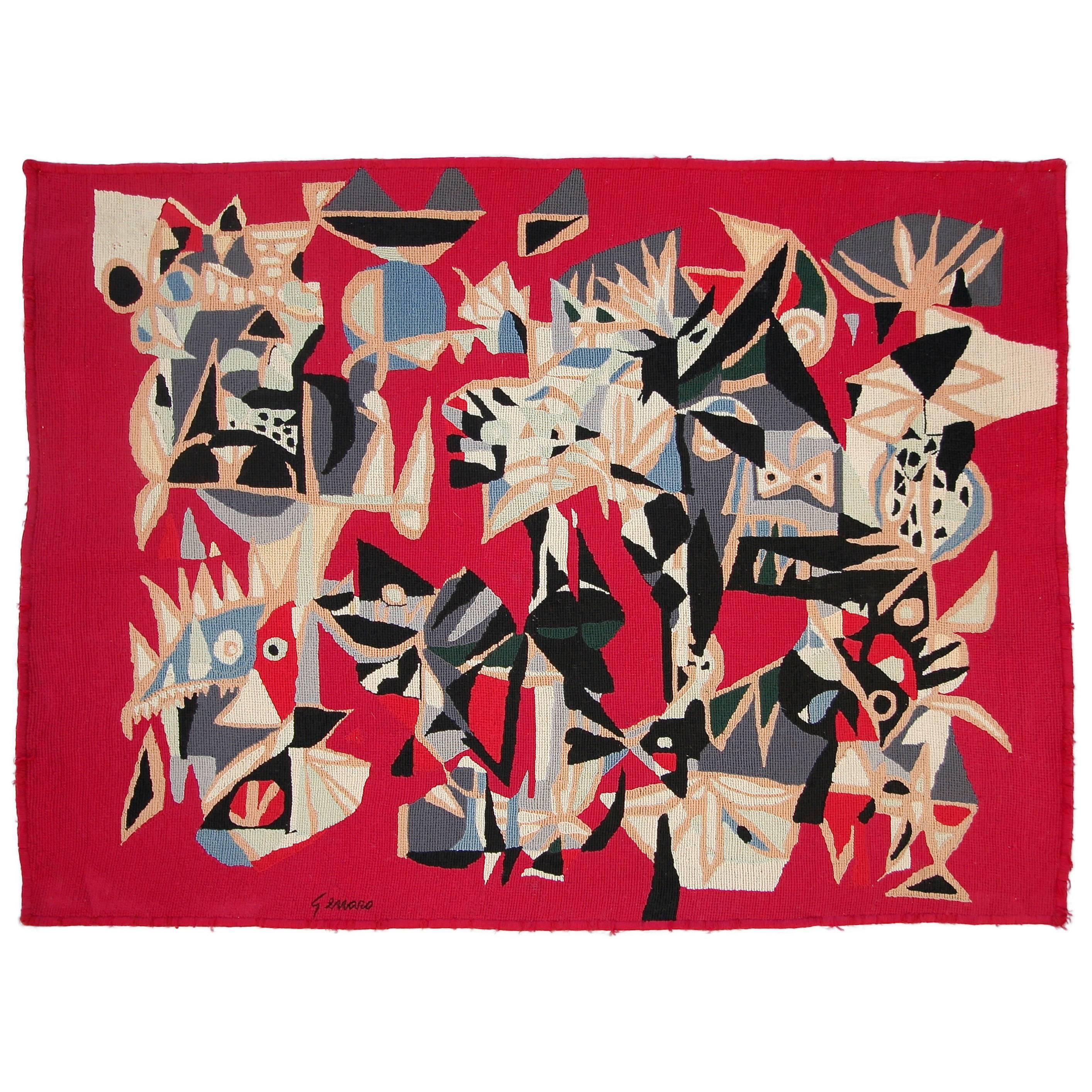 Brazilian Embroidered Abstract Red Tapestry by Genaro de Carvalho ...
