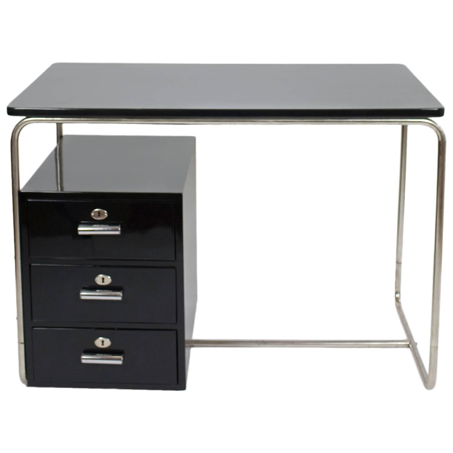 1940s Bauhaus Steel Tube Desk Lacquered Black by Slezak For Sale at 1stDibs
