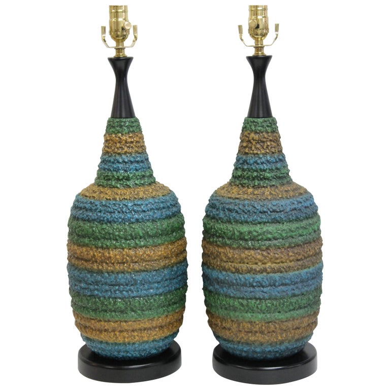 Pair of Multicolored Ceramic Lamps For Sale at 1stDibs