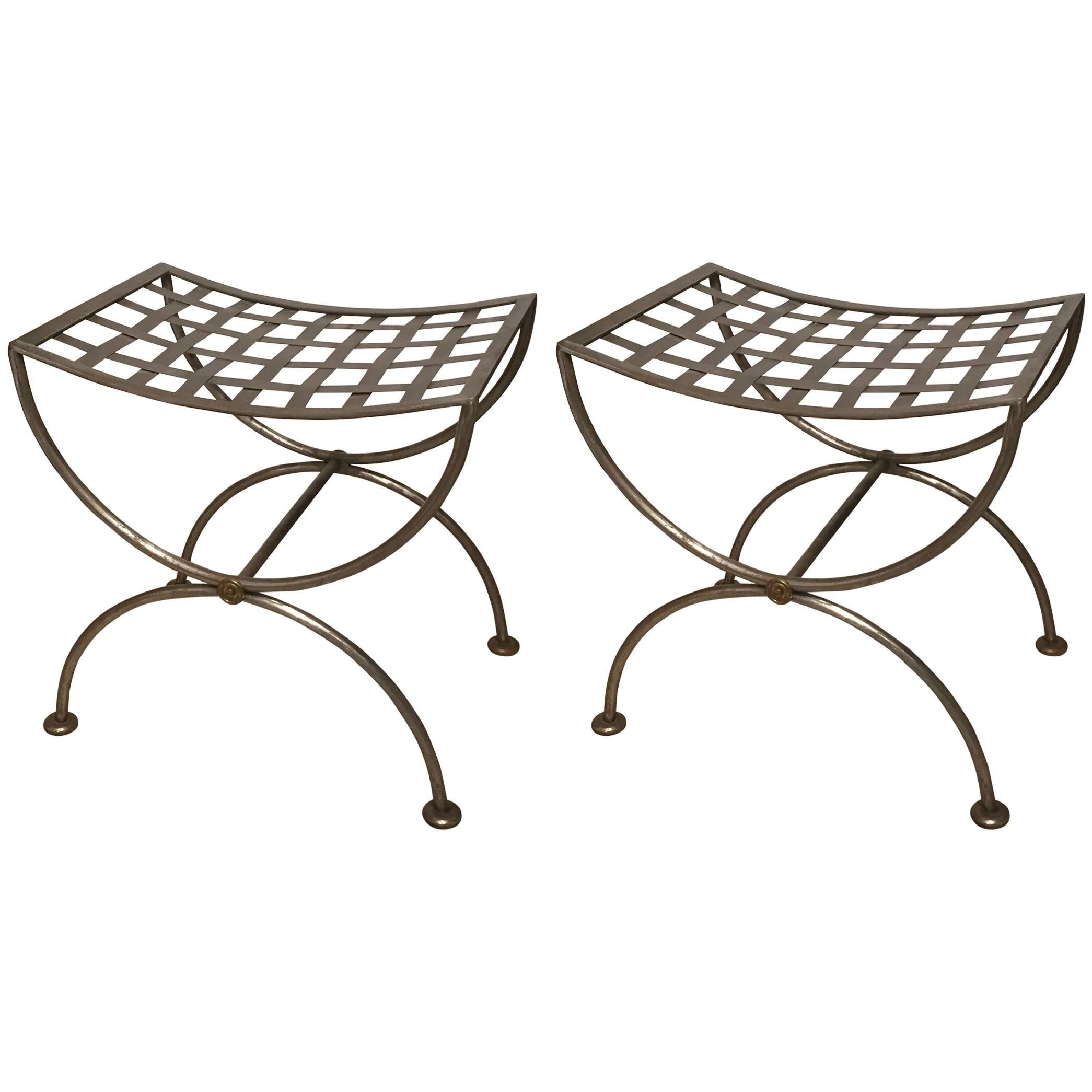 Pair of Metal Mesh and Tubular Steel Benches at 1stDibs