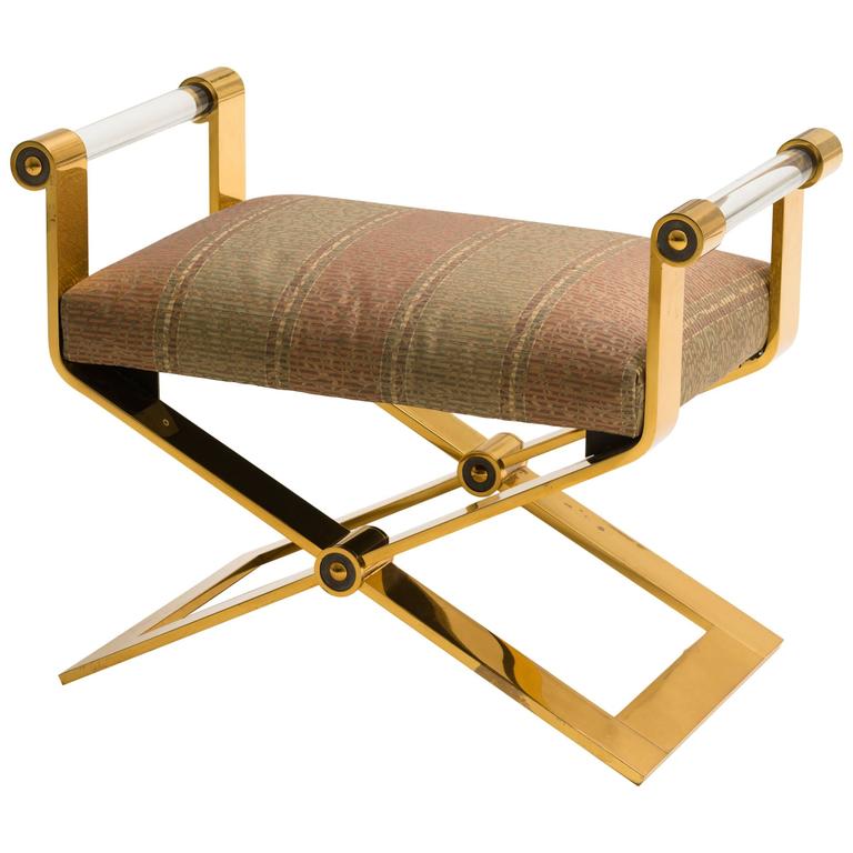 Solid Brass and Lucite Modernist Vanity Stool at 1stDibs