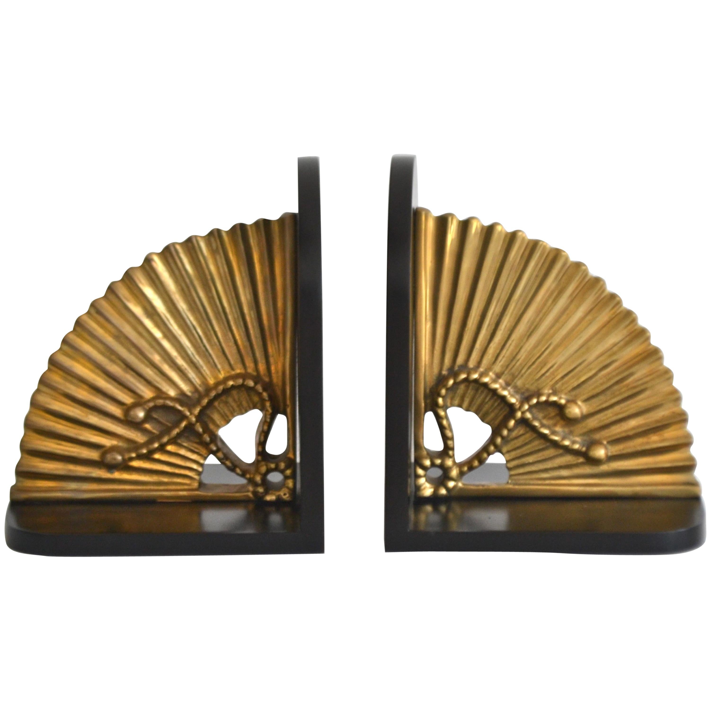 Pair of Hollywood Regency Brass Bookends For Sale at 1stDibs