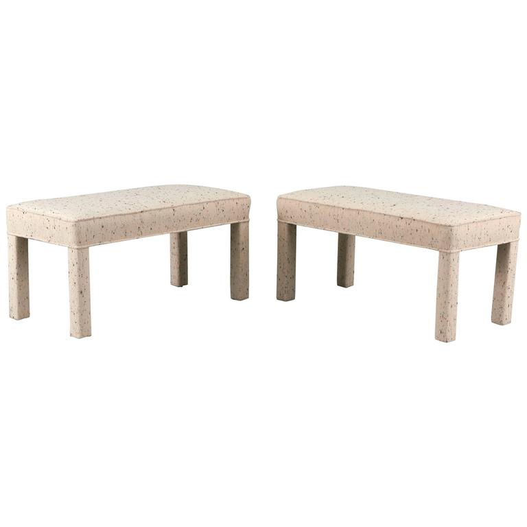 Pair of Fully Upholstered Parsons Benches, in the Style of Milo ...