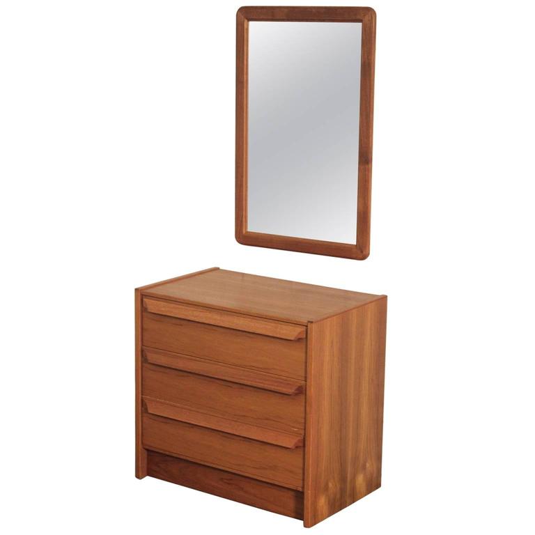 Danish Mid-Century Modern Small Chest of Drawers with Mirror at 1stDibs