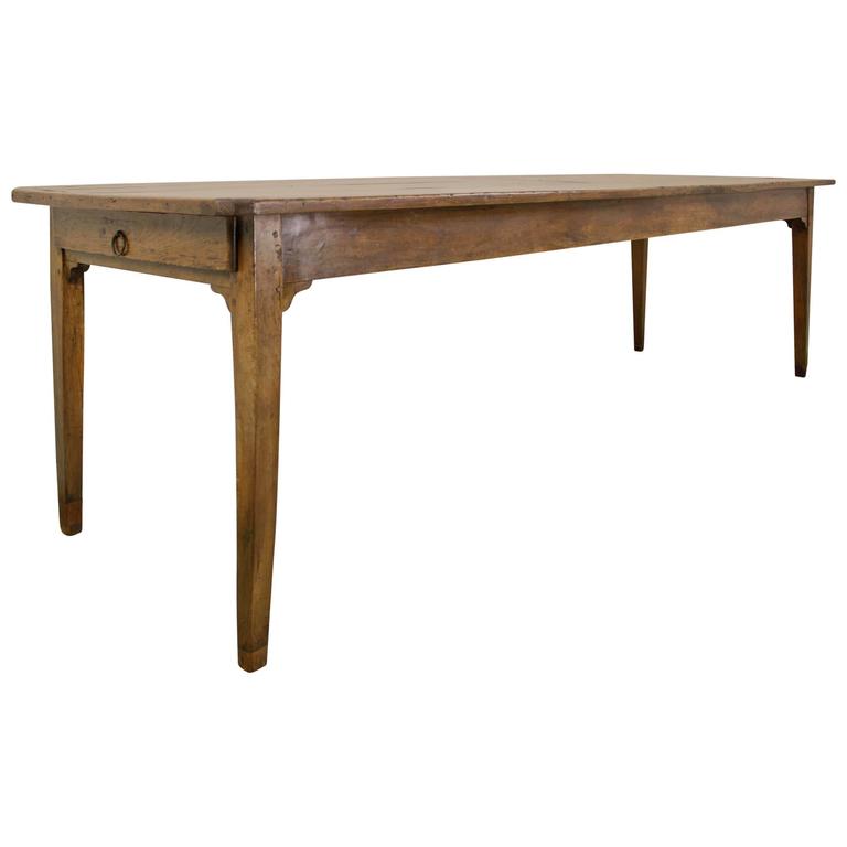 Long Antique Cherry Farm Table, Drawer at One End, Bread Slide at the ...