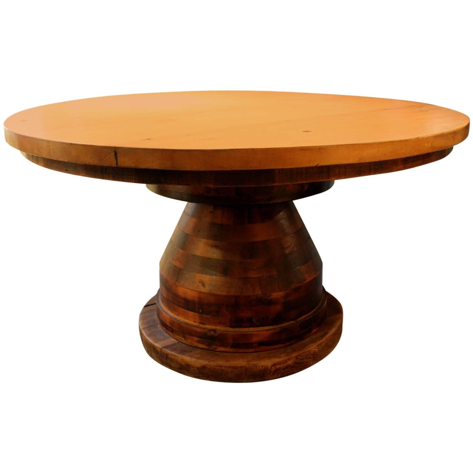Industrial Wood Round Dining Center Table at 1stDibs