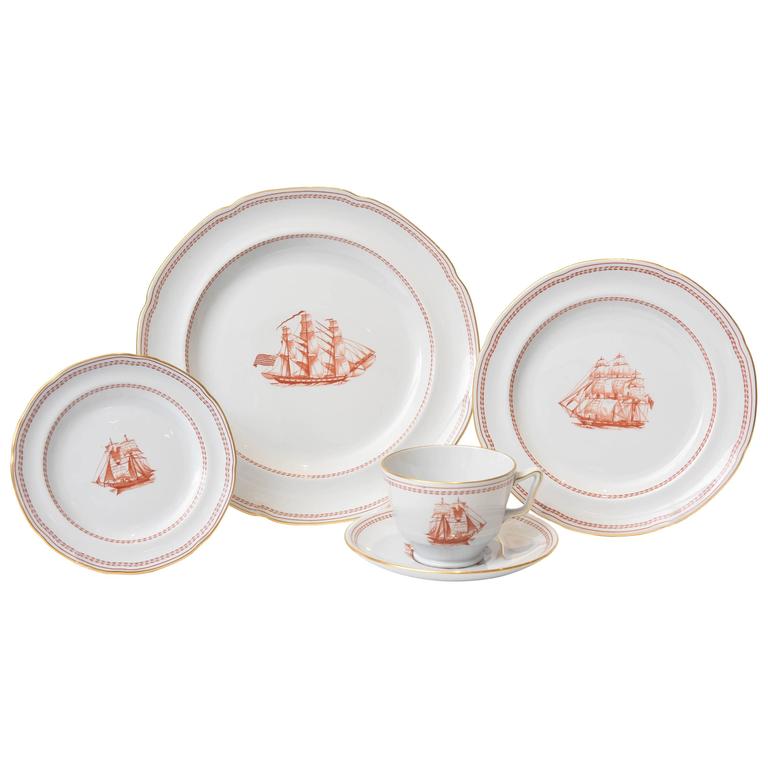Complete Service for 12, 52 Pieces Spode "Tradewinds" Red Clipper Ships ...