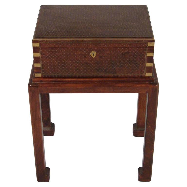Indian Brass-Inlaid Hardwood Box on Later Stand at 1stDibs