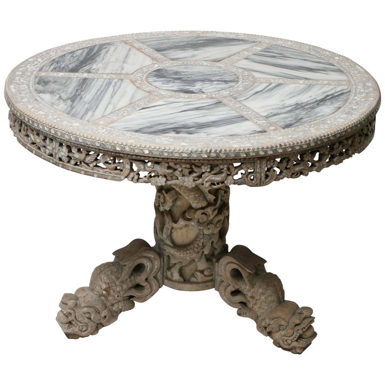 Finely Carved Chinese Center Table with Mother-of-Pearl Inlays and ...
