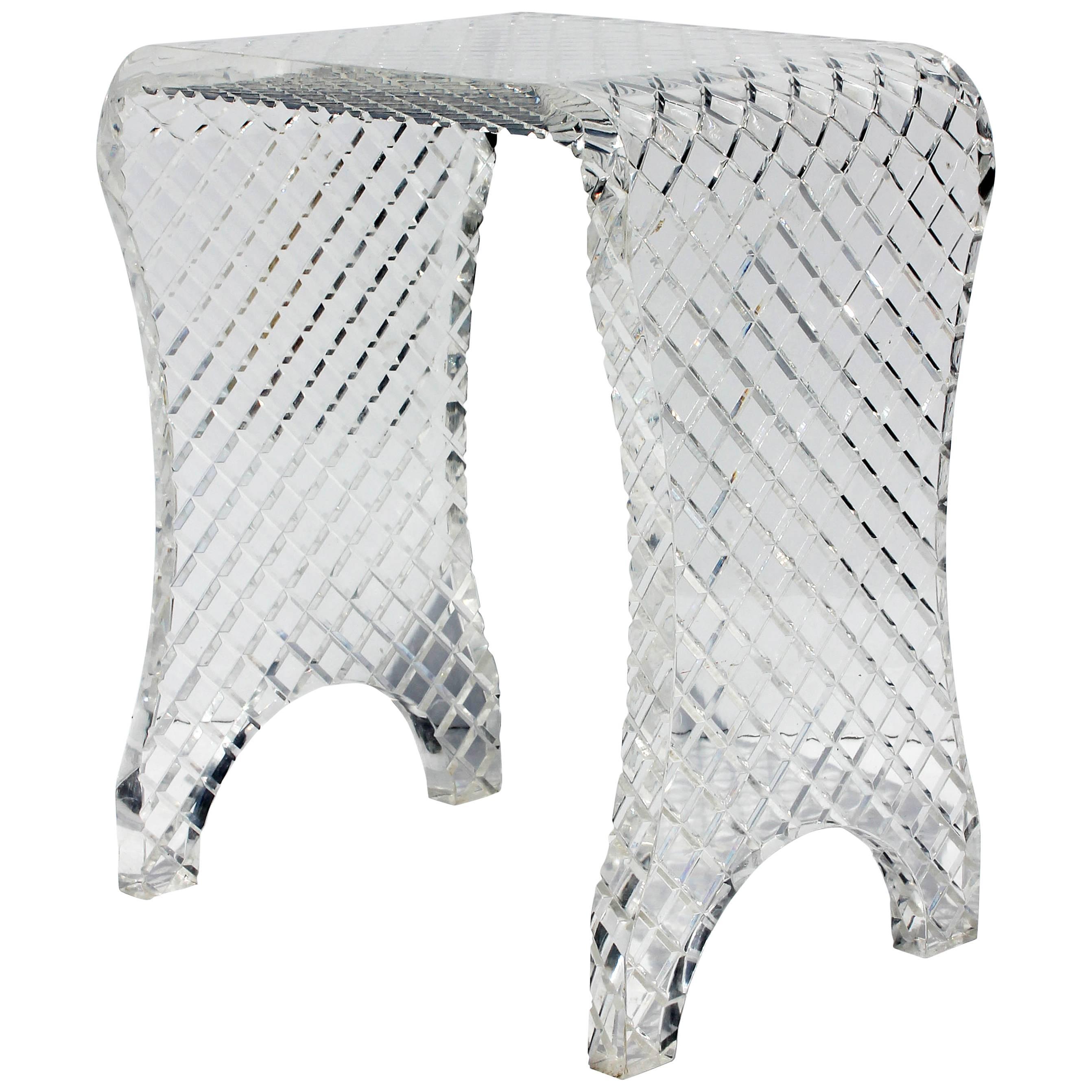 Vintage Mid-Century Lucite Diamond Cut Bench at 1stDibs