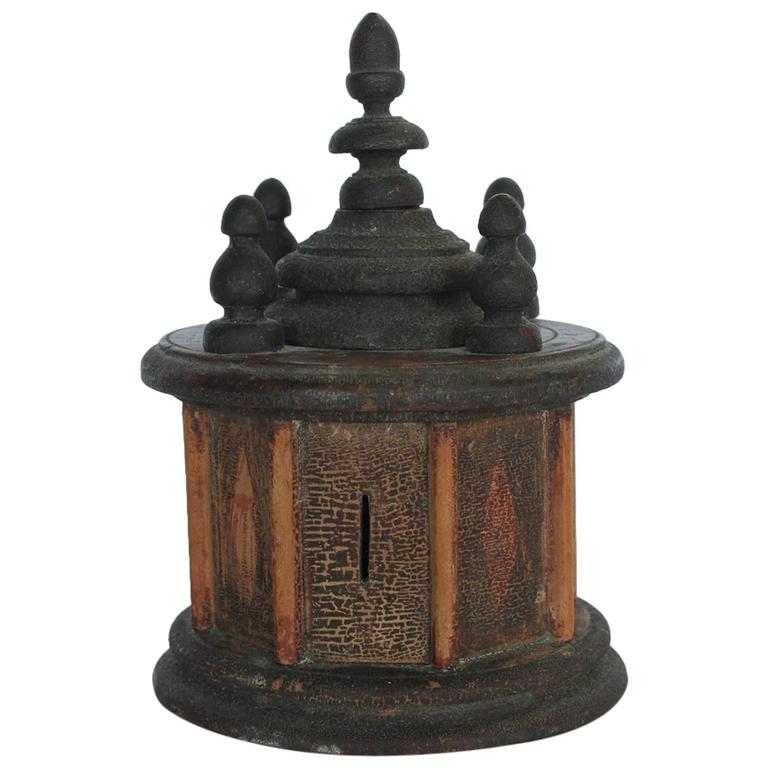 Antique American Folk Art Wooden Bank For Sale at 1stDibs