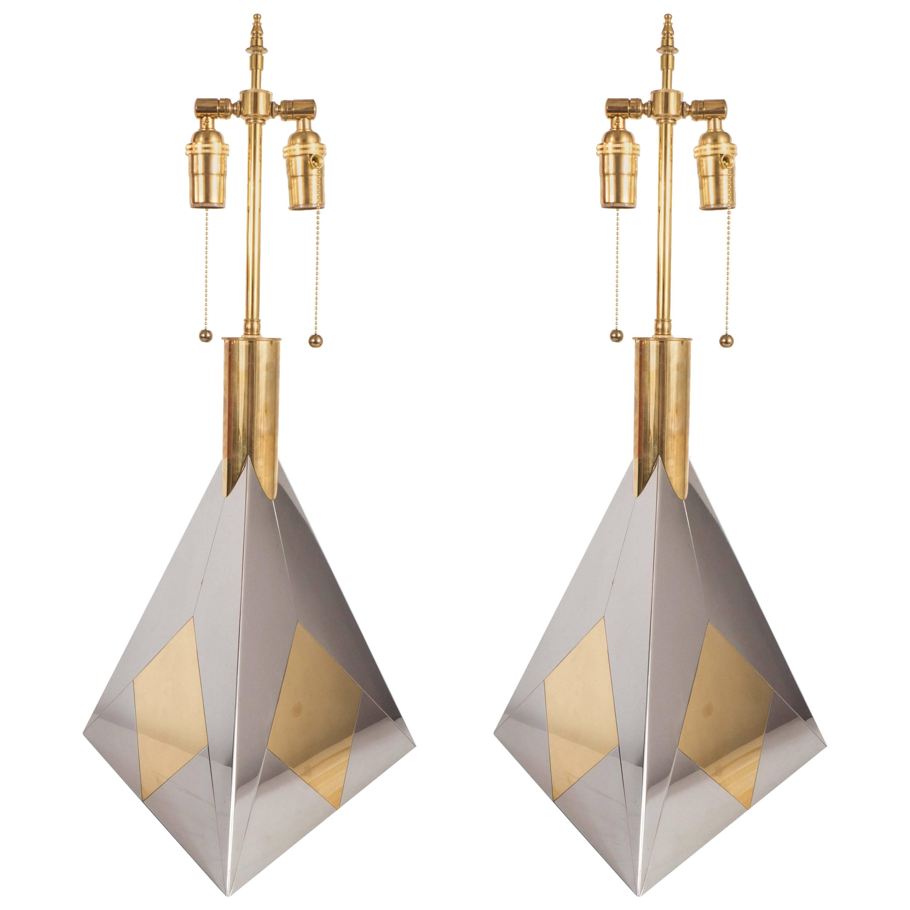 Jansen Black Lacquer Pyramid Lamps at 1stdibs