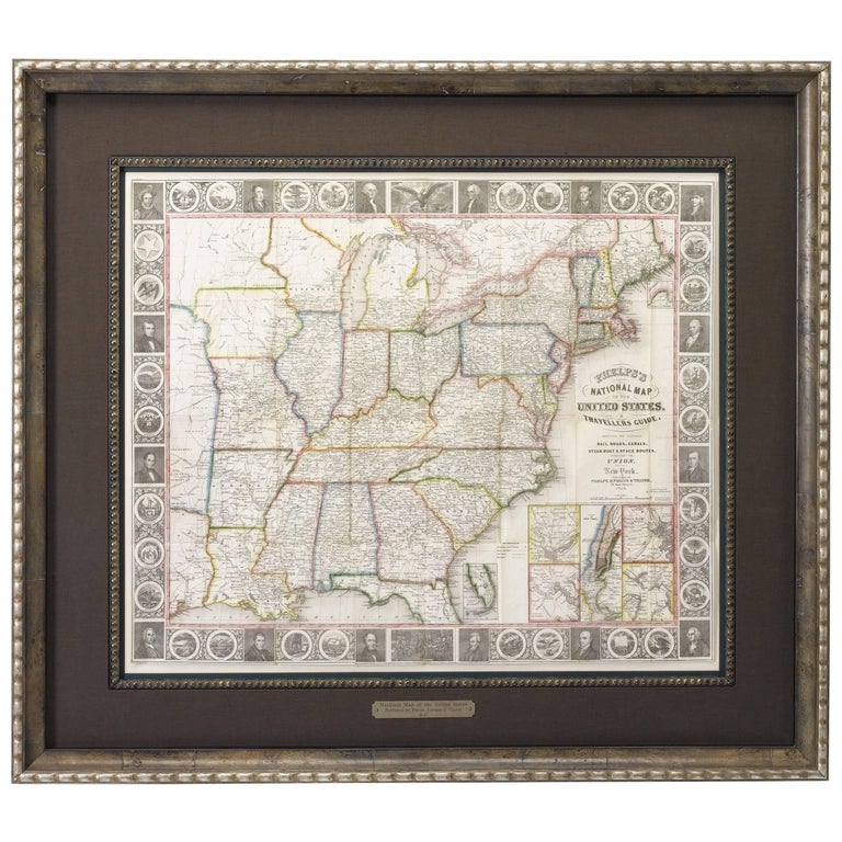 1847 Guide Map of the U.S., from Phelps's Travellers Guide, Antique Map ...
